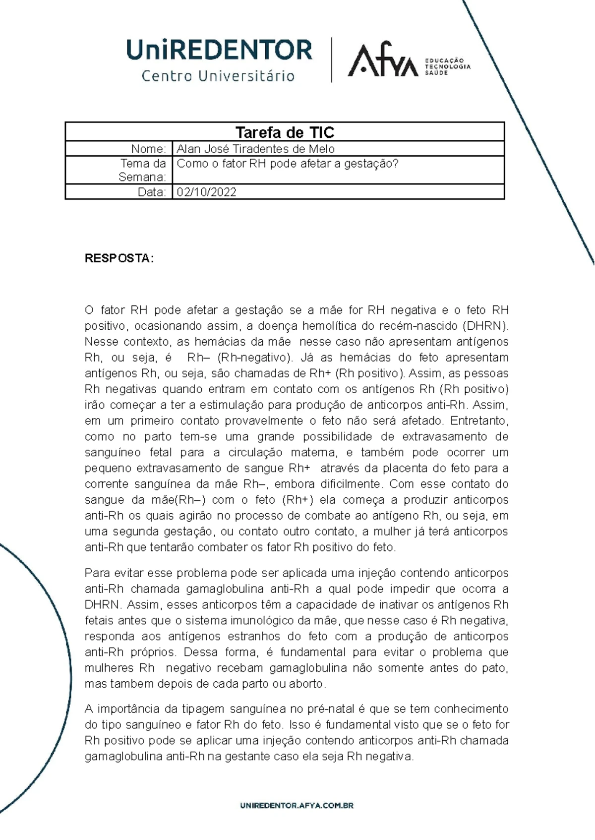 Tics 28 - tics - Tarefa de TIC Nome: Júlia Perciano Tema da Semana: Acidente vascular encefálico ...