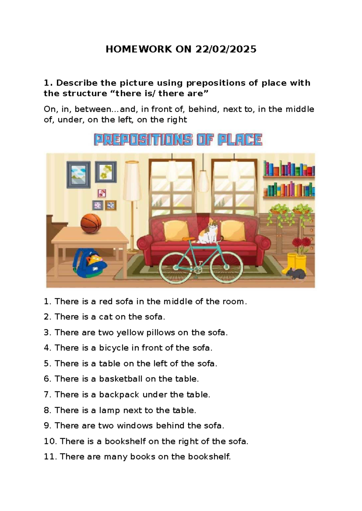 Homework on Prepositions of Place and Listening Exercise (22022025 ...