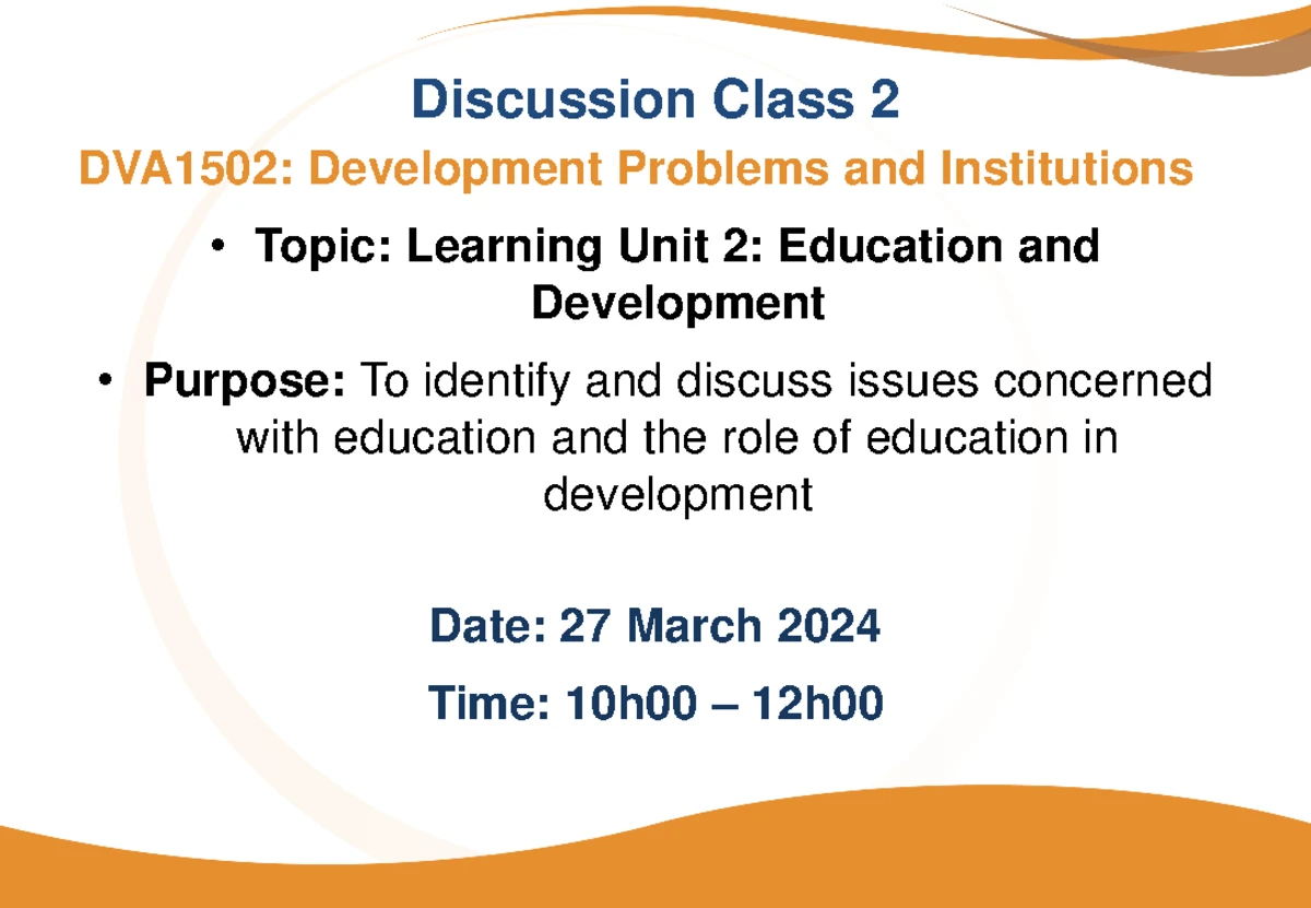 DVA1502 Discussion Class on Education and Development: Key Insights ...