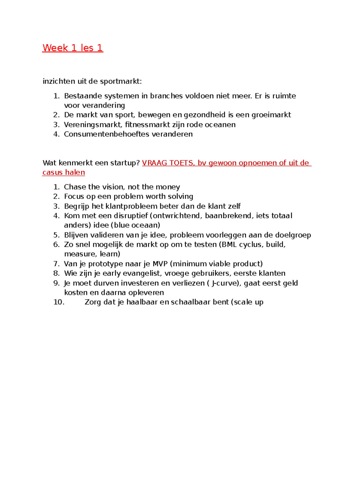 Start-up Marketing Aantekeningen: Inzichten en Lean Methode (Week 1-3) - Studeersnel