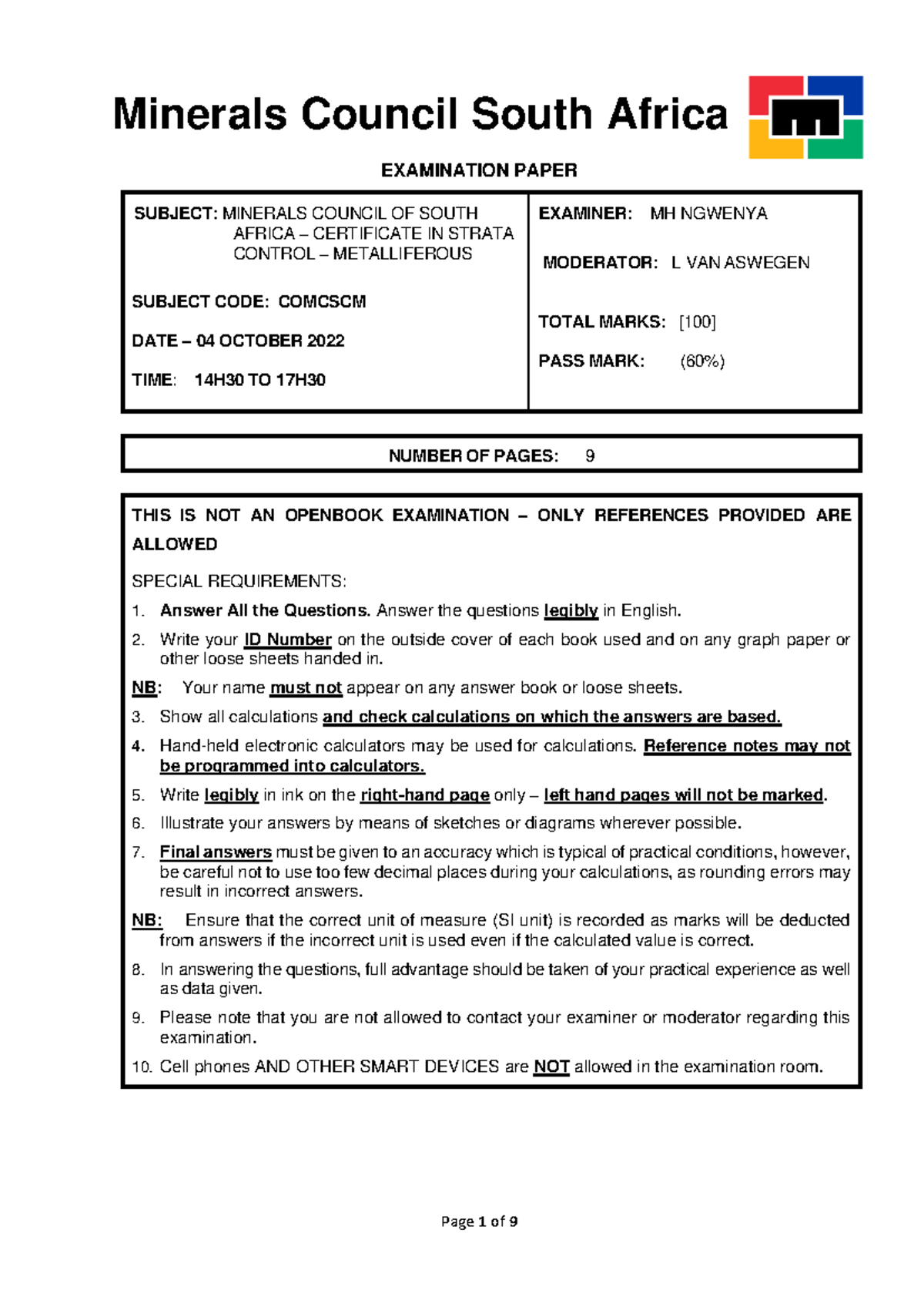 SCO Met - Oct 2022 - Certificate in Strata Control Exam Paper - Studocu