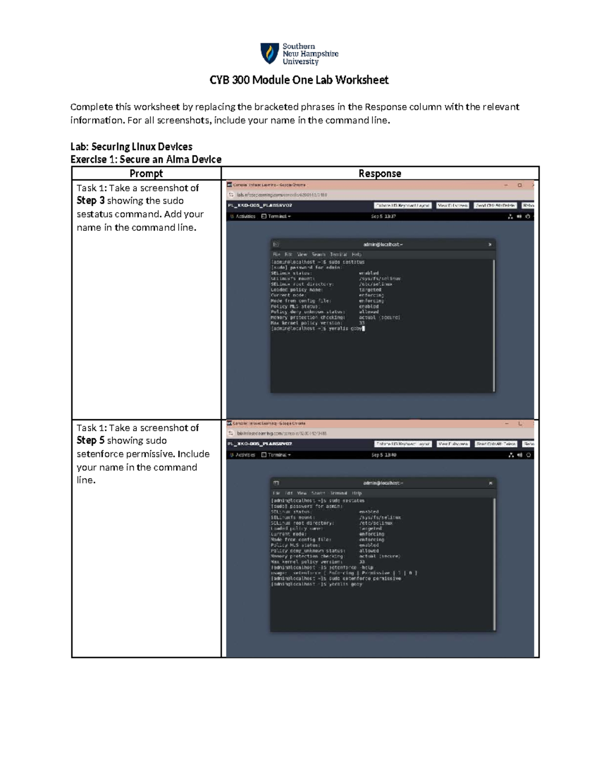 CYB 300 Module 1 Lab: Securing Linux Devices Worksheet - Studocu
