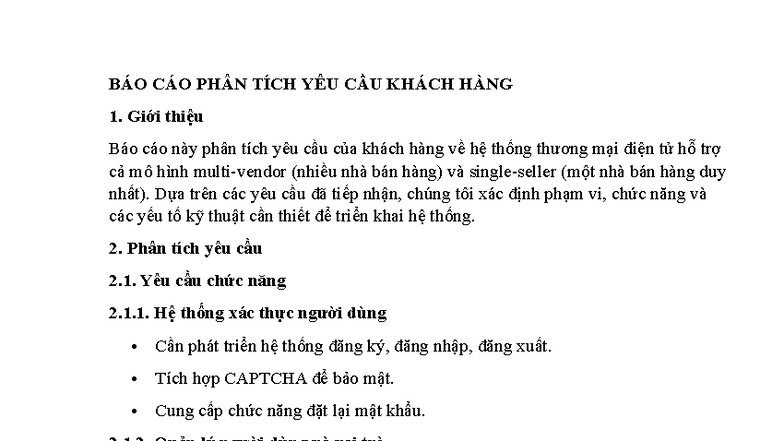 BÁO CÁO PHÂN TÍCH YÊU CẦU KHÁCH HÀNG VỀ HỆ THỐNG TMĐT - Studocu