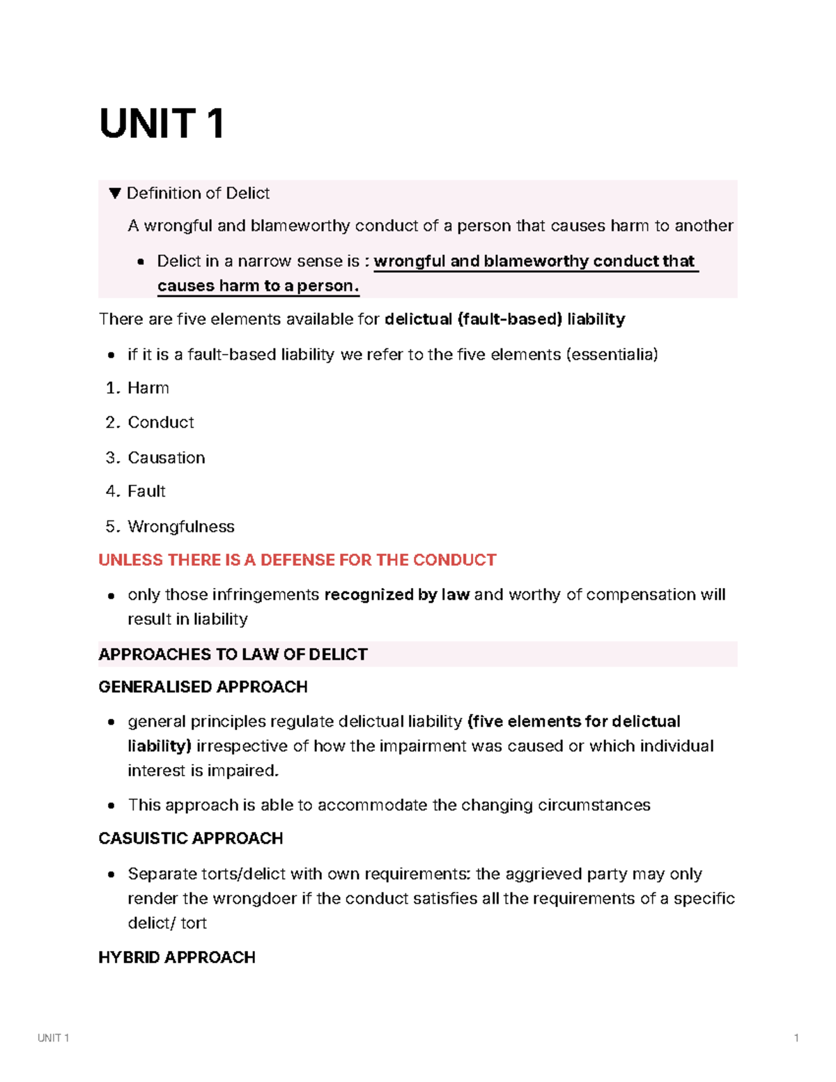 UNIT 1: Introduction to the Law of Delict - Key Principles & Approaches ...