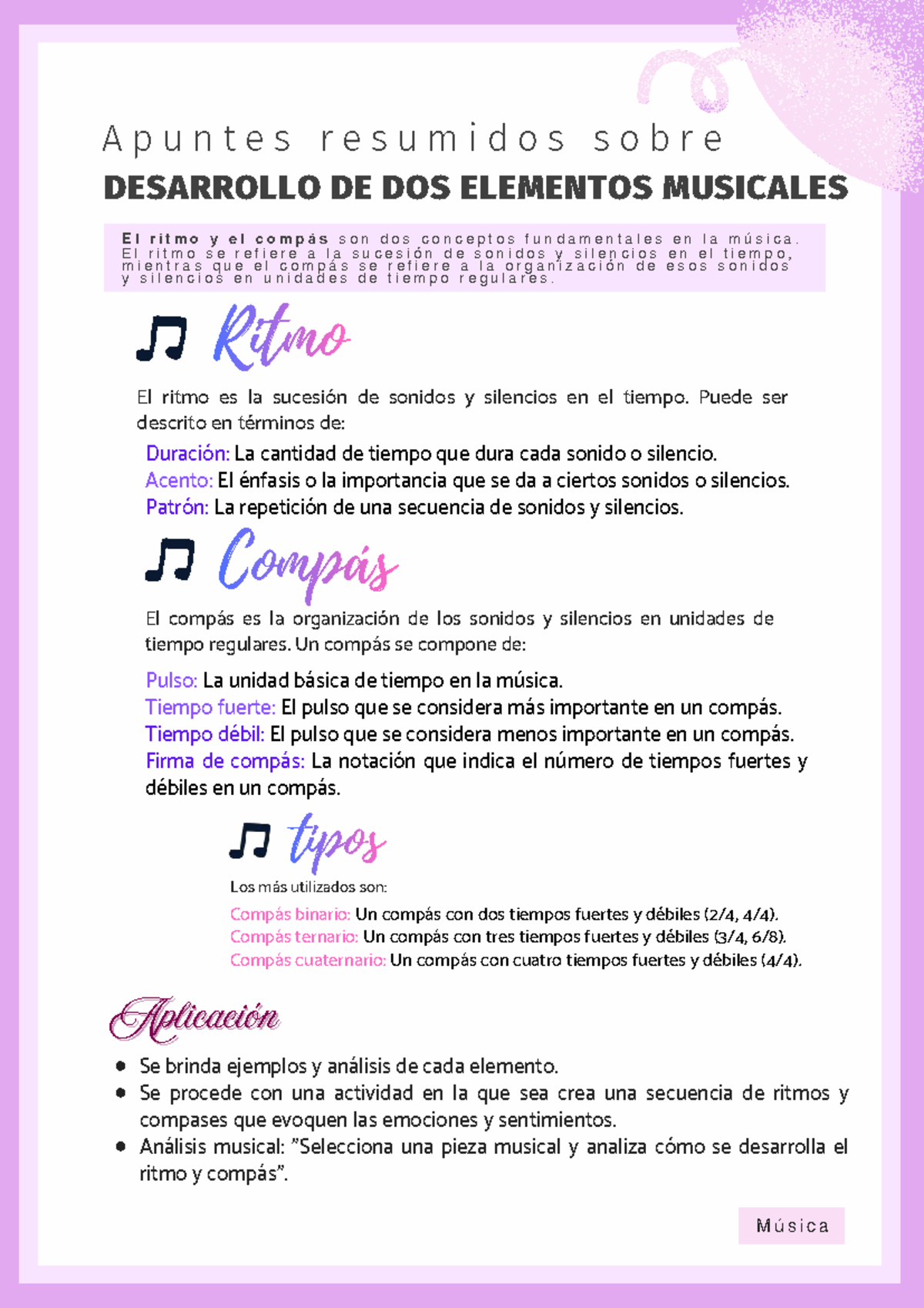 Apuntes sobre Desarrollo de Ritmo y Compás en Música - Studocu