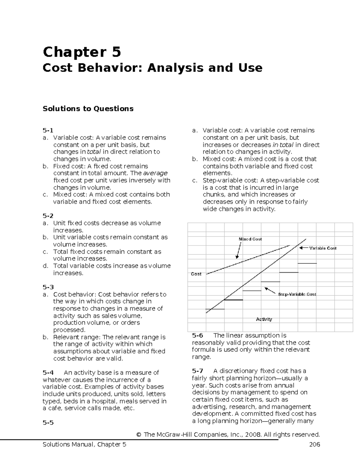 Chapter 5 - Cost Behavior Analysis and Solutions for Managerial ...