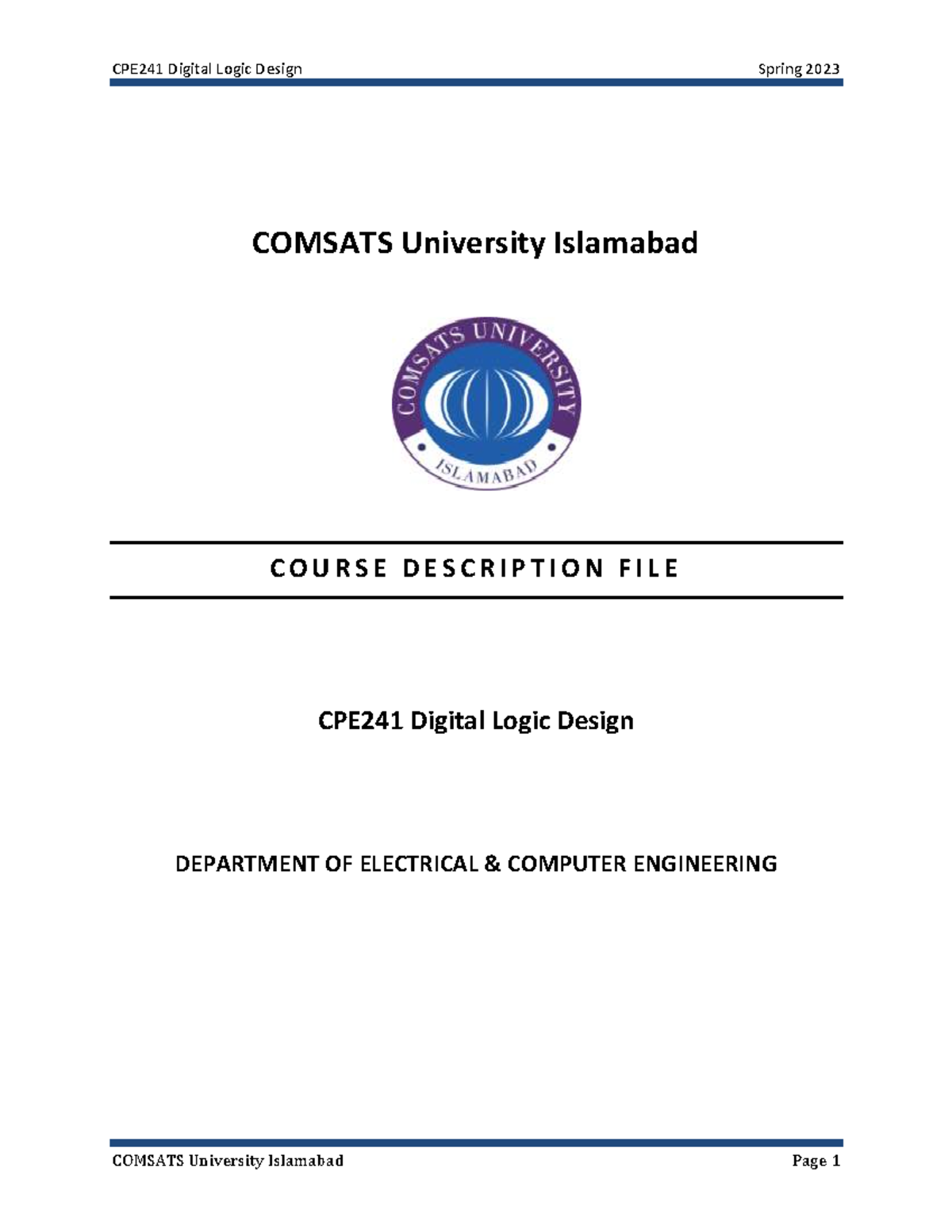 CPE241 Digital Logic Design Course Overview - Spring 2023 - Studocu