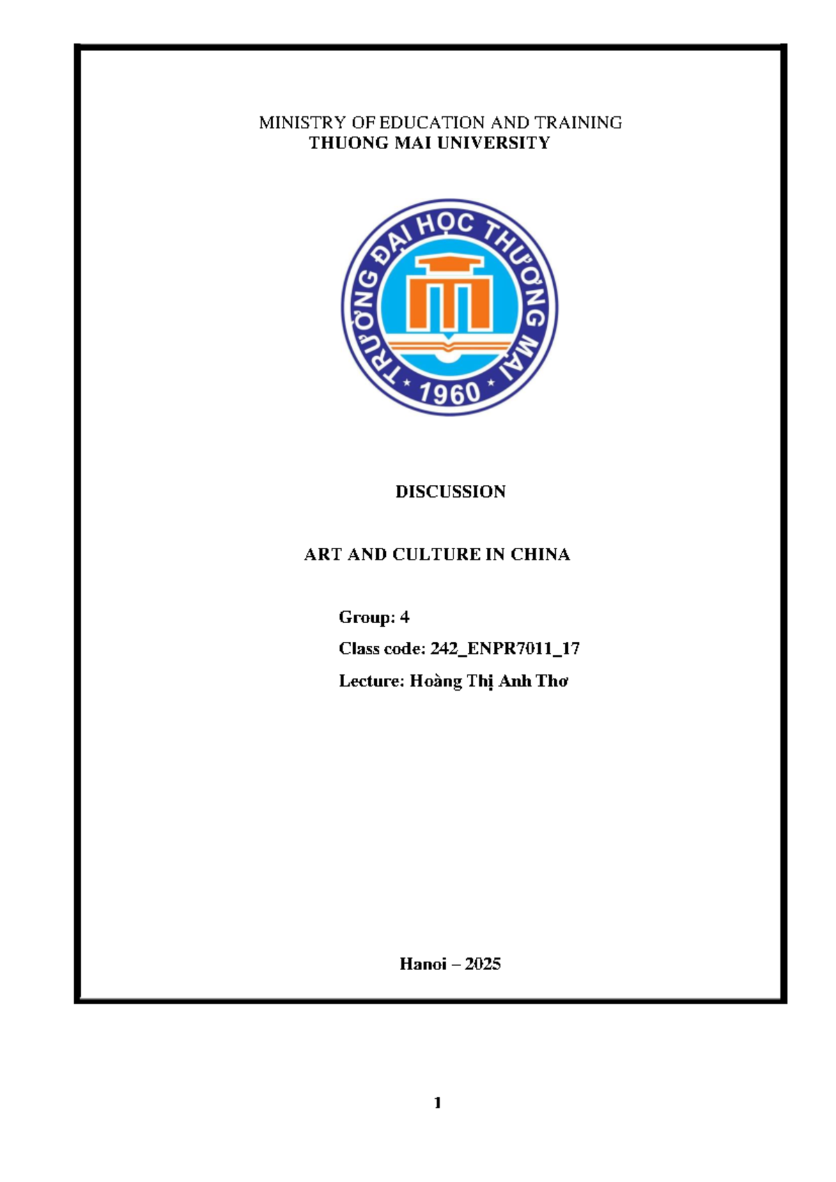 242_ENPR7011_17 Discussion: Art and Culture in China - Group 4 - Studocu