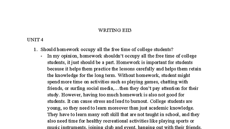 Writing EII3 Unit 4: Balancing Homework, Time Management, and Life ...