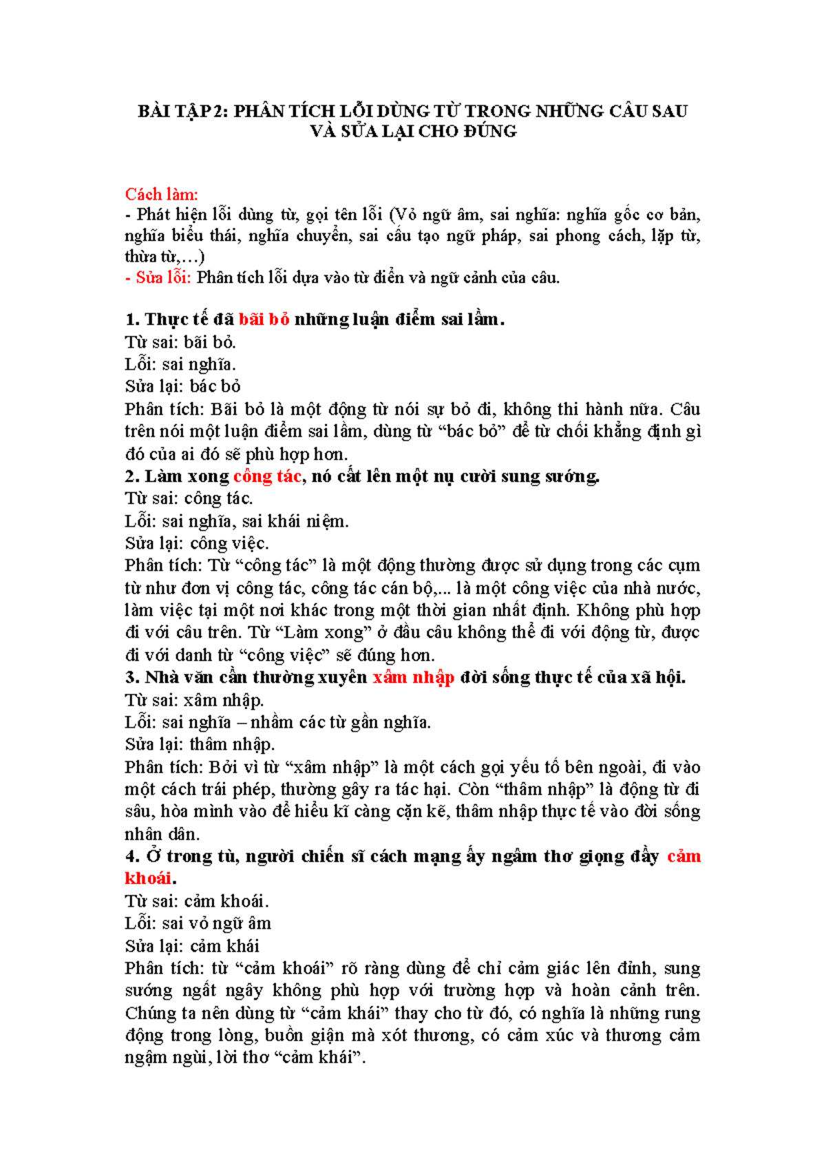 BT TVTH - Bài Tập Chữa Lỗi Dùng Từ Trong Chương 4 - Studocu