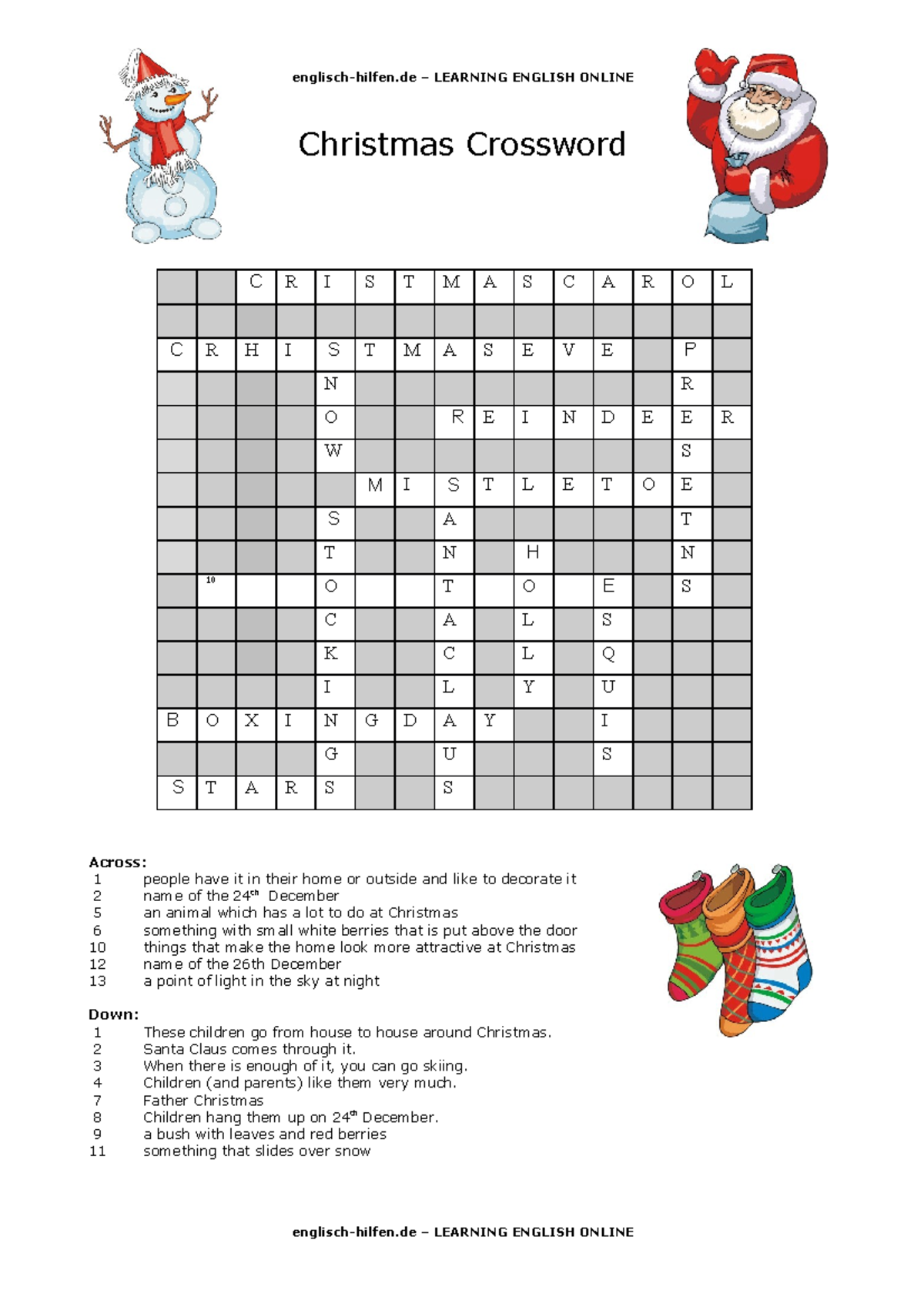 Taller Ingles crucigrama de navidad - englisch-hilfen – LEARNING ...