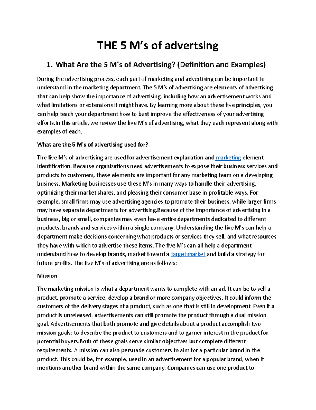 The 5 M's of Advertising: Mission, Money, Message, Media, Measurement ...