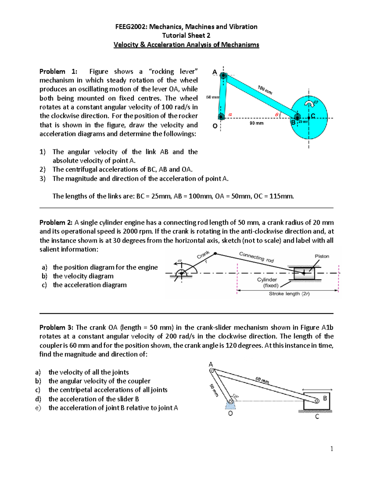 Tutorial 2 - Questions - Velocity & Acceleration - 1 FEEG2002 ...