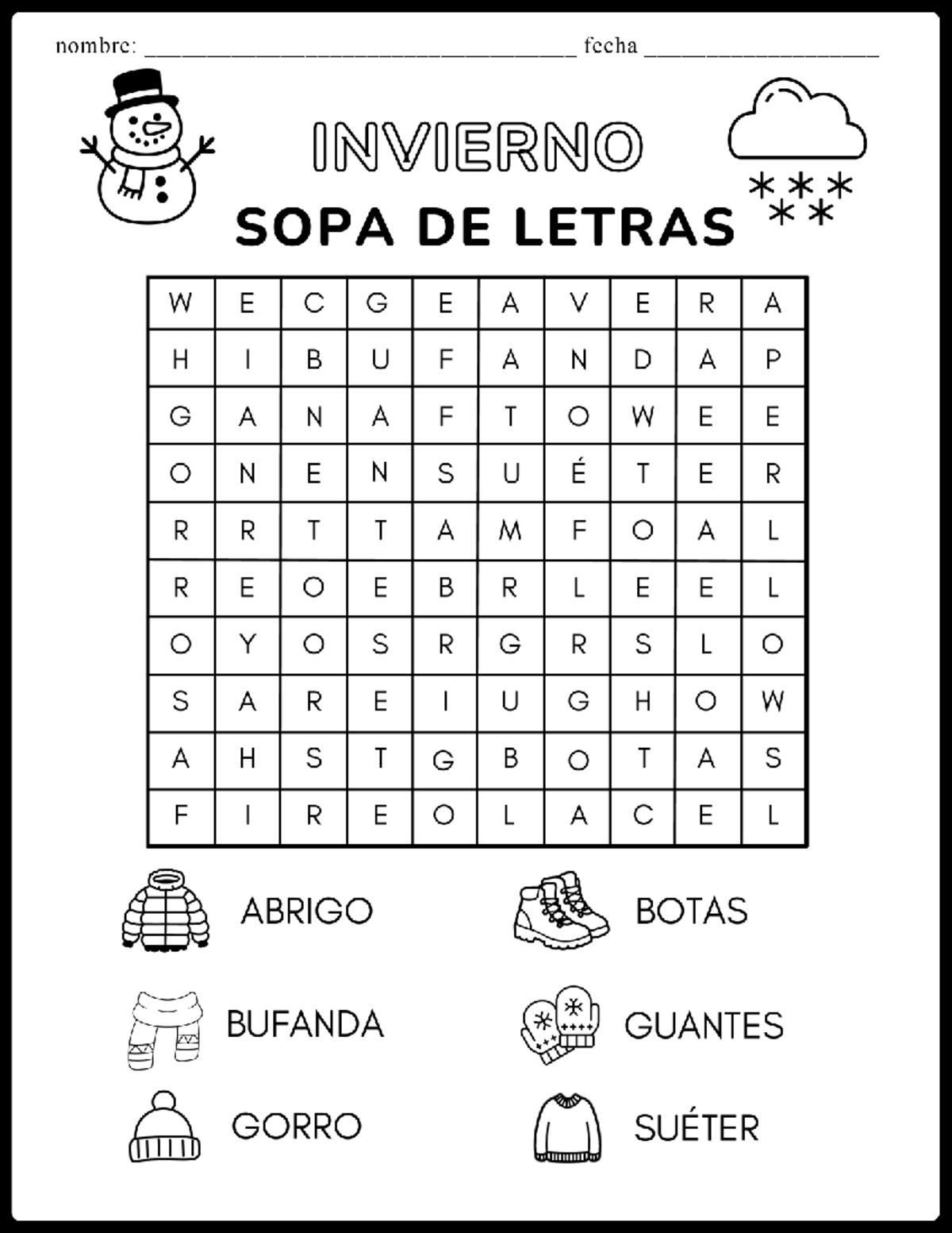 PNV) Spanish Winter Vocabulary Word Search - Studocu