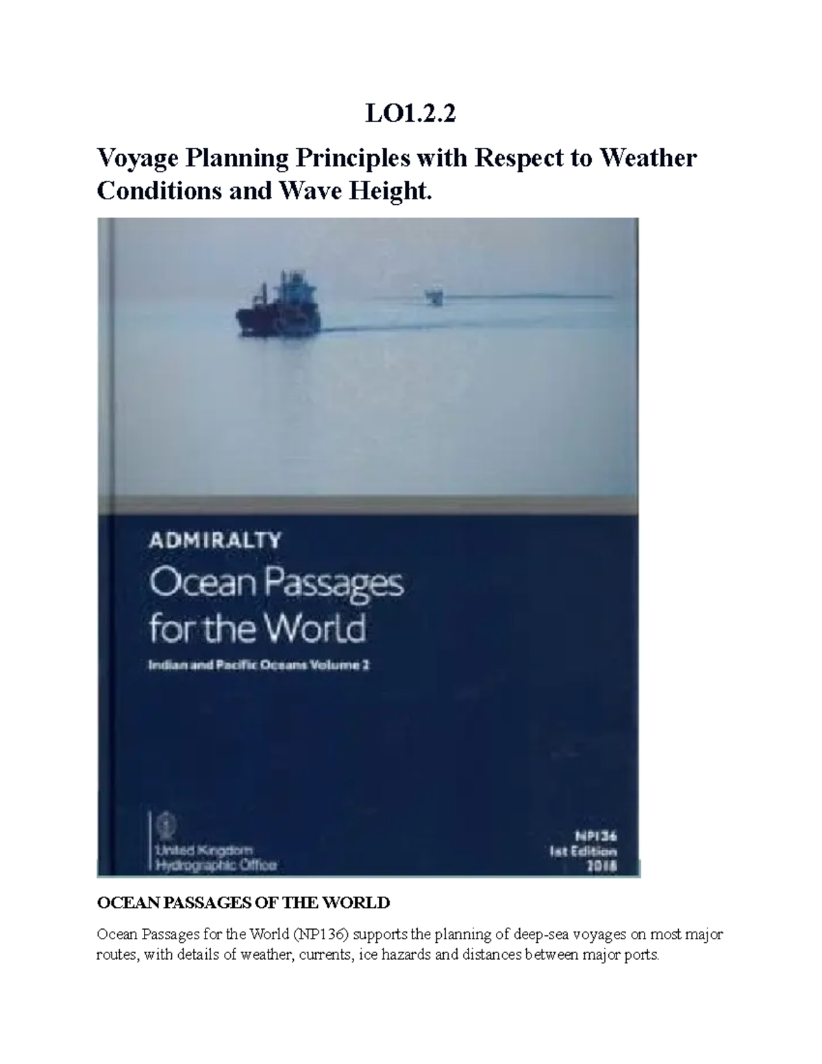 LO1 - Voyage Planning Principles & Weather Impact on Routes - Studocu