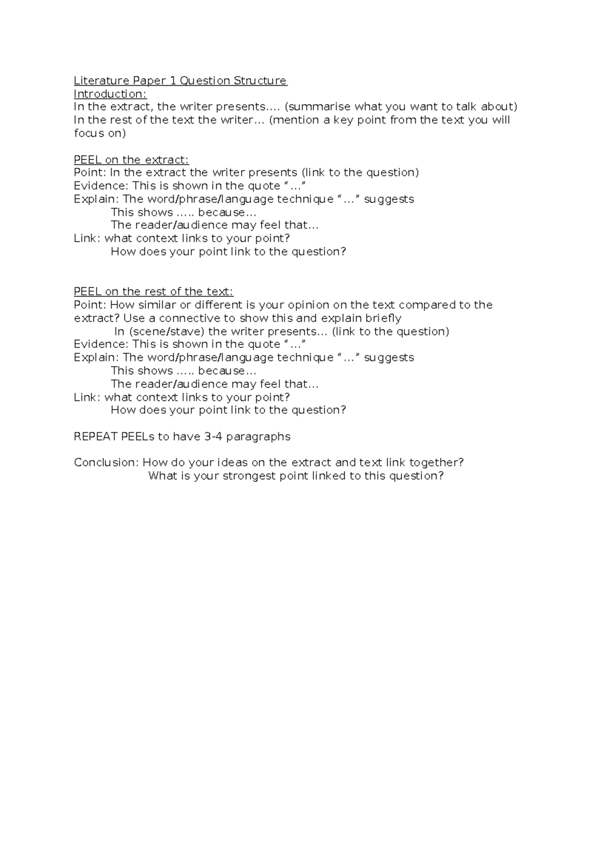 Literature Paper 1: Effective Question Structure Guidelines - Studocu
