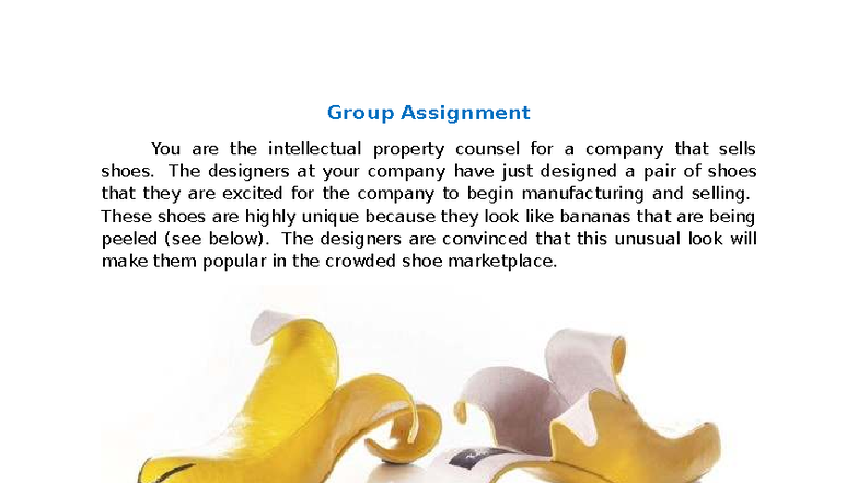 Group Assignment - IP Protection for Unique Shoe Design (QTDM) - Studocu