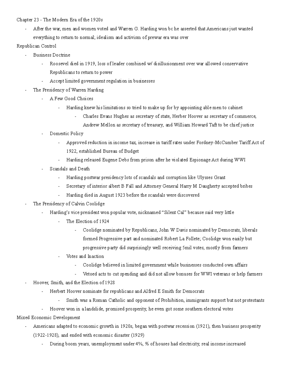 Apush Chapter 23 Notes - Chapter 23 - The Modern Era of the 1920s ...