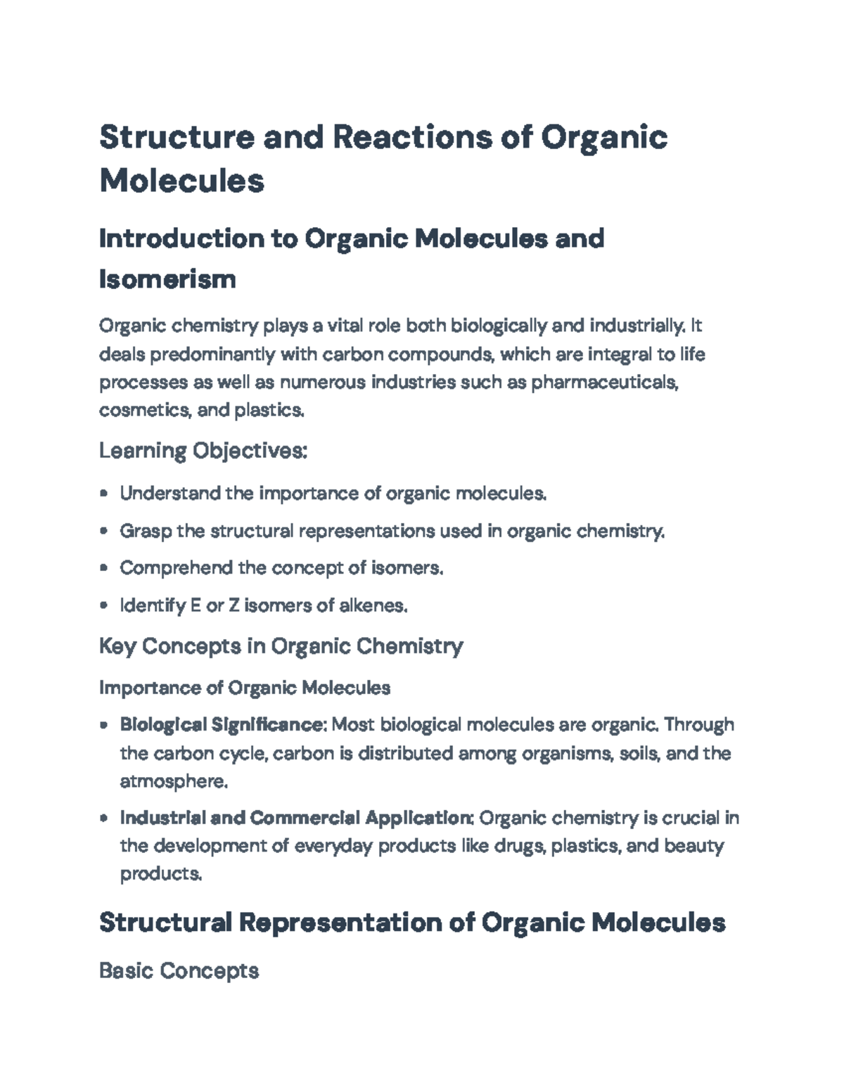 Organic Chemistry: Structure, Reactions, and Isomerism Concepts ...