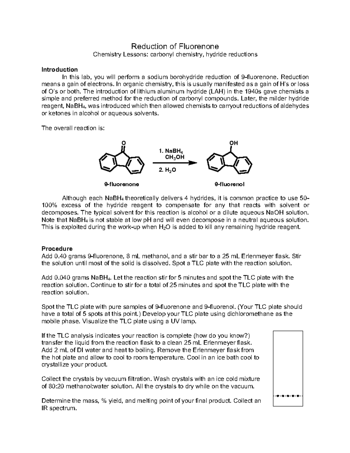 Reduction of Fluorenone Handout - Reduction of Fluorenone Chemistry Lessons: carbonyl chemistry ...