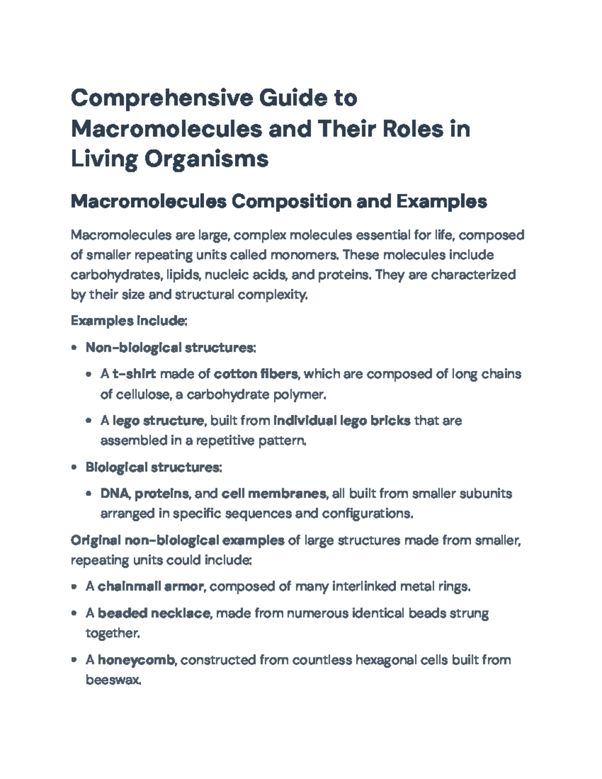 Comprehensive Guide to BIOL 101: Macromolecules and Their Functions ...