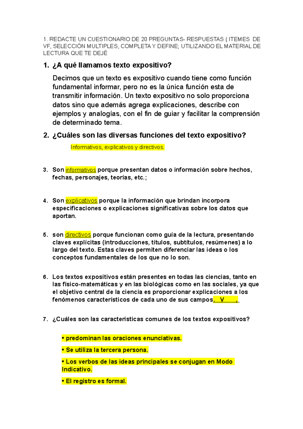 Unidad 4 - Cuestionario de 20 Preguntas y Respuestas sobre Textos ...