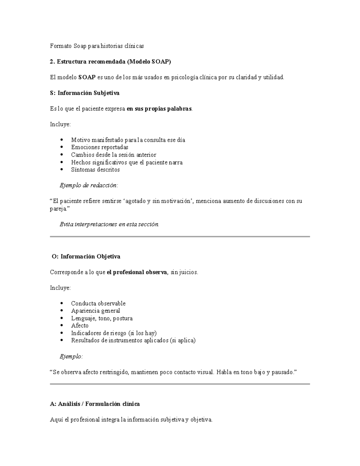 Formato SOAP para Historias Clínicas: Estructura y Ejemplos - Studocu