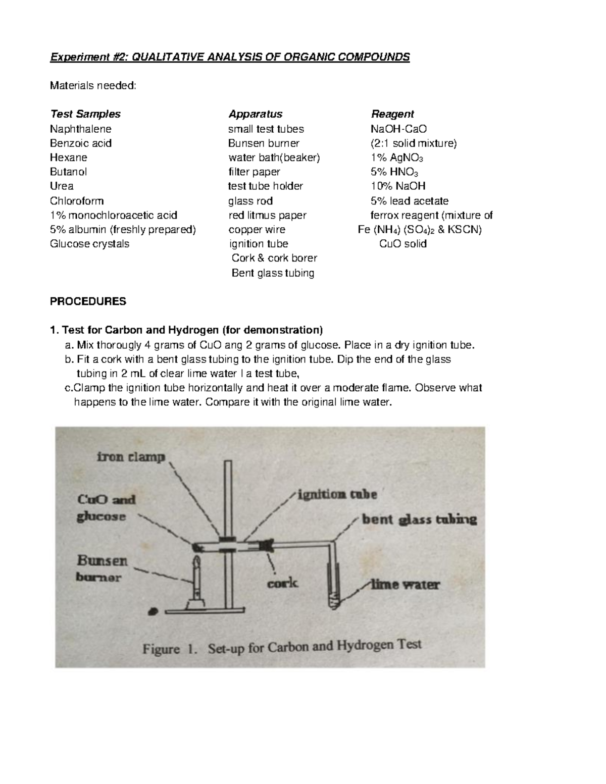Experiment 2: Qualitative Analysis of Organic Compounds - Studocu