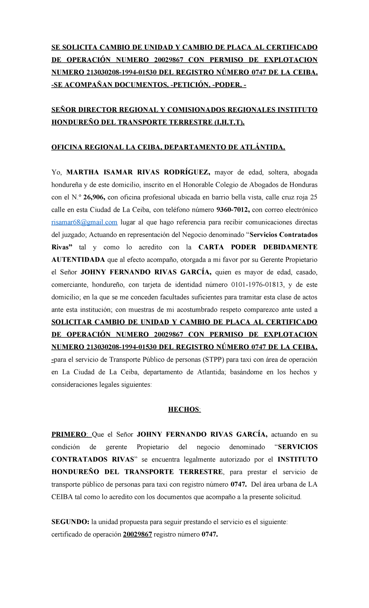 Solicitud de Cambio de Unidad y Placa - Certificado 20029867 - Studocu