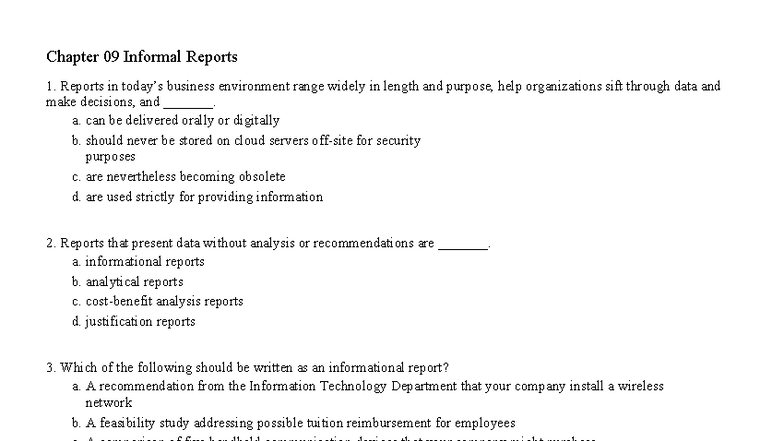 Chapter 09 - Informal Reports Overview and Key Concepts - Studocu
