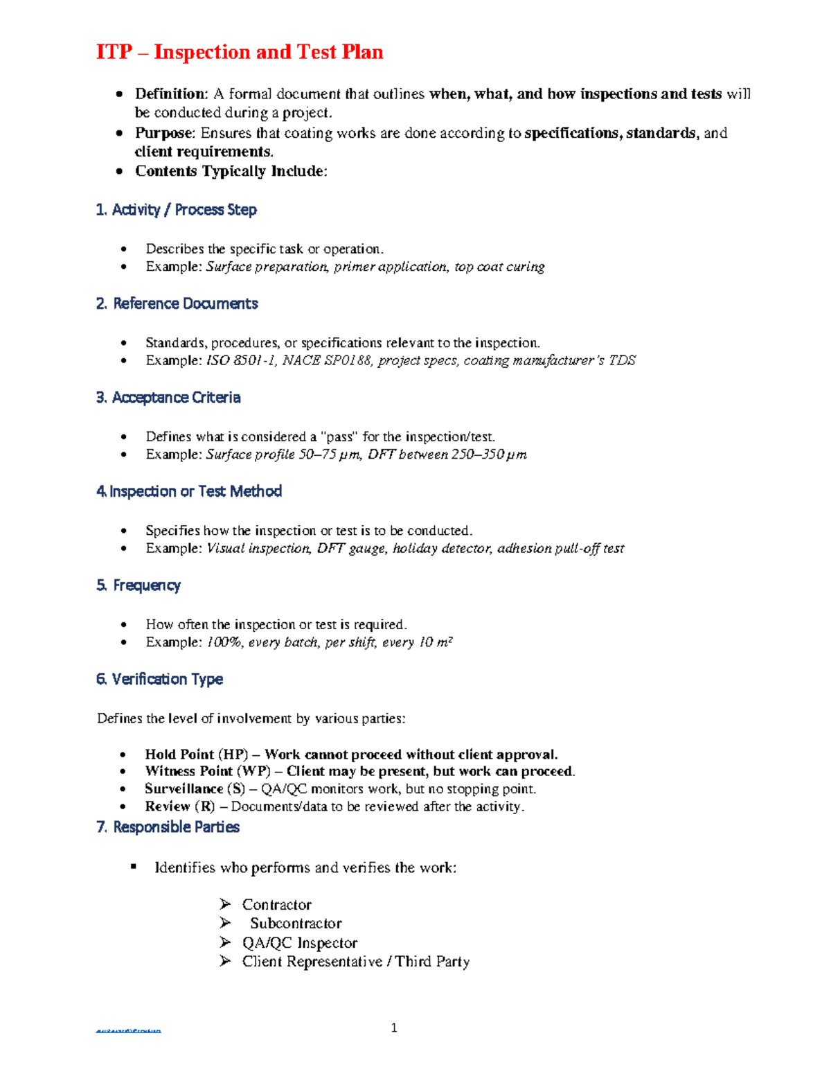ITP Inspection and Test Plan for Coating Works: A Comprehensive Guide ...