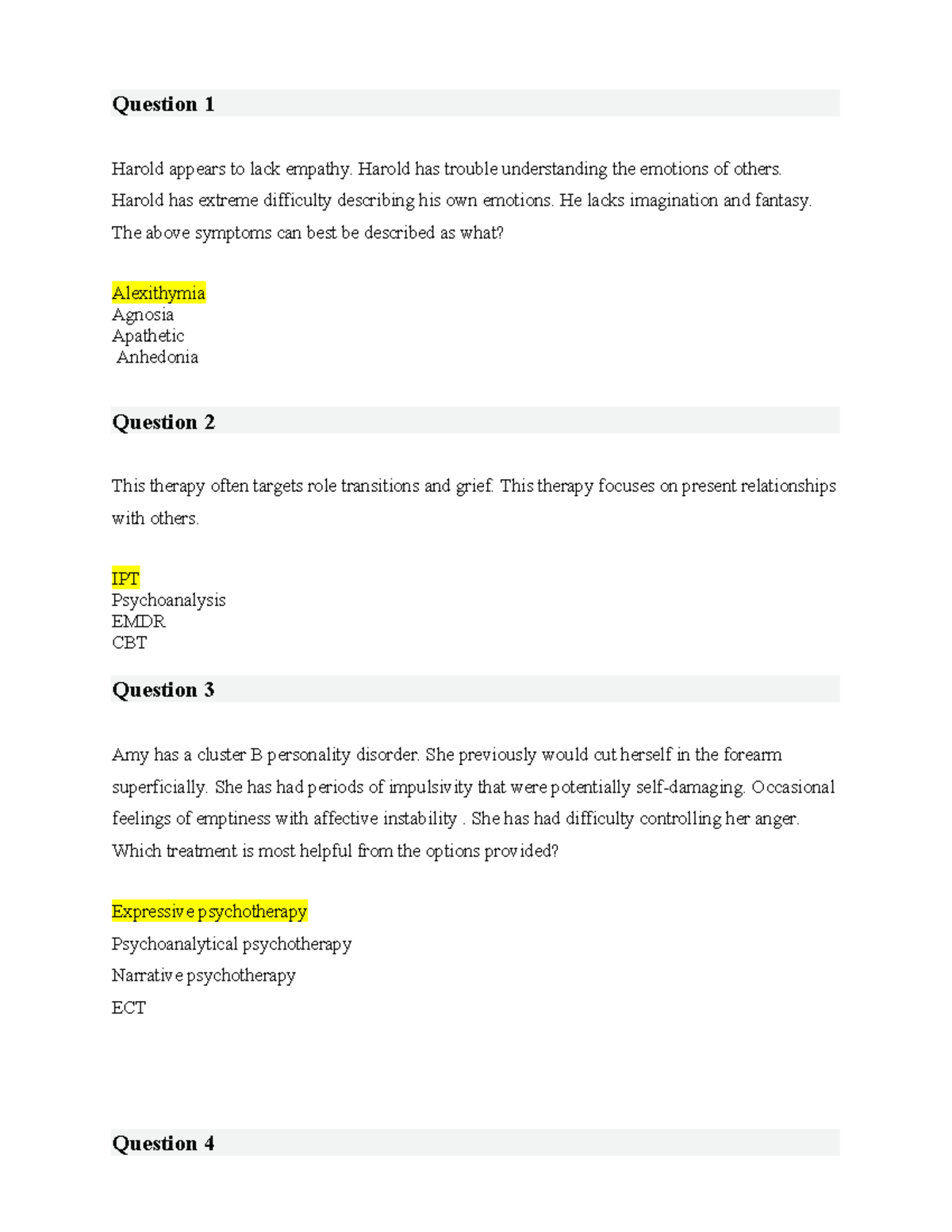 PSY 101: Week 2 Quiz - Understanding Emotions and Therapies - Studocu