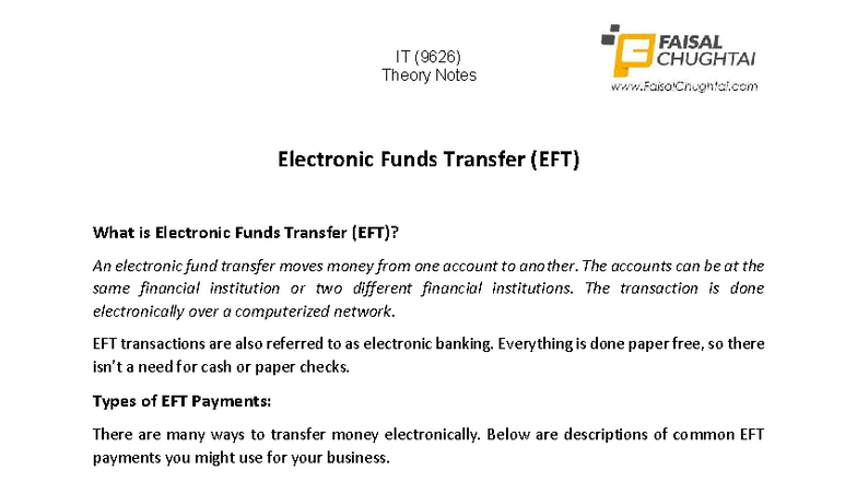 IT (9626) Theory Notes: Understanding Electronic Funds Transfer (EFT ...