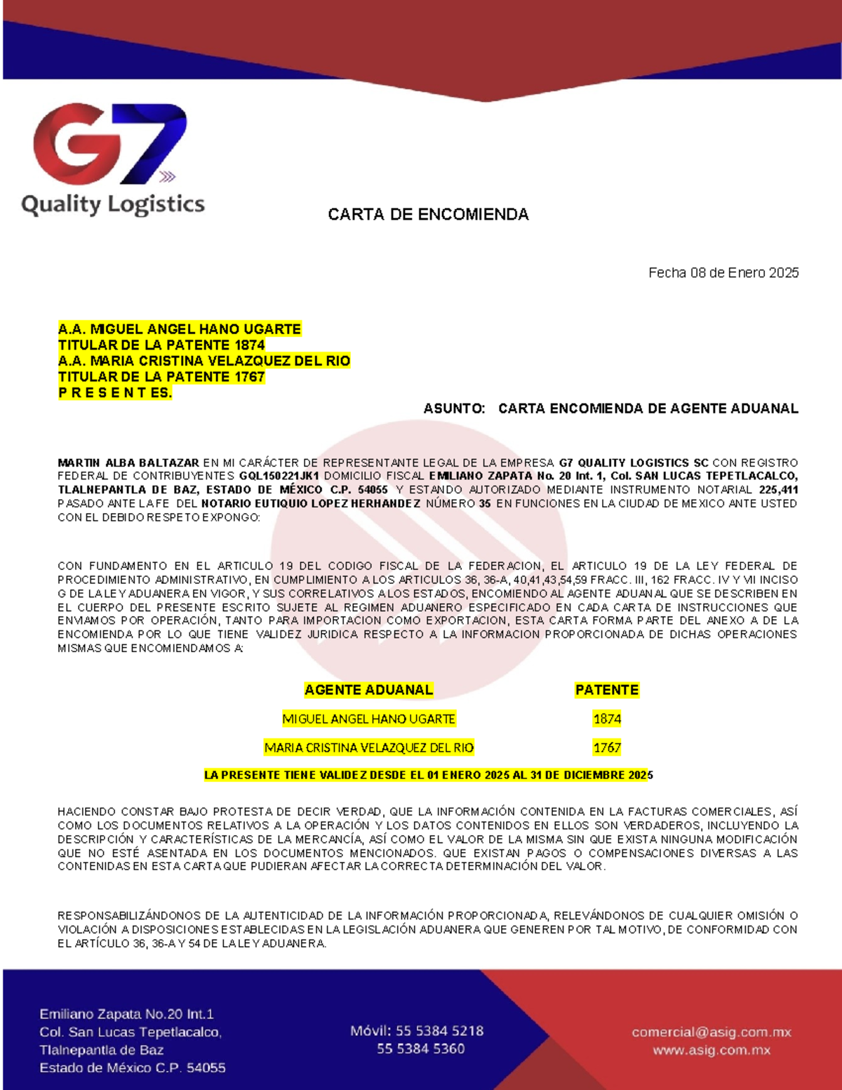 CARTA DE ENCOMIENDA ANUAL 2025 - AGENTE ADUANAL - Studocu
