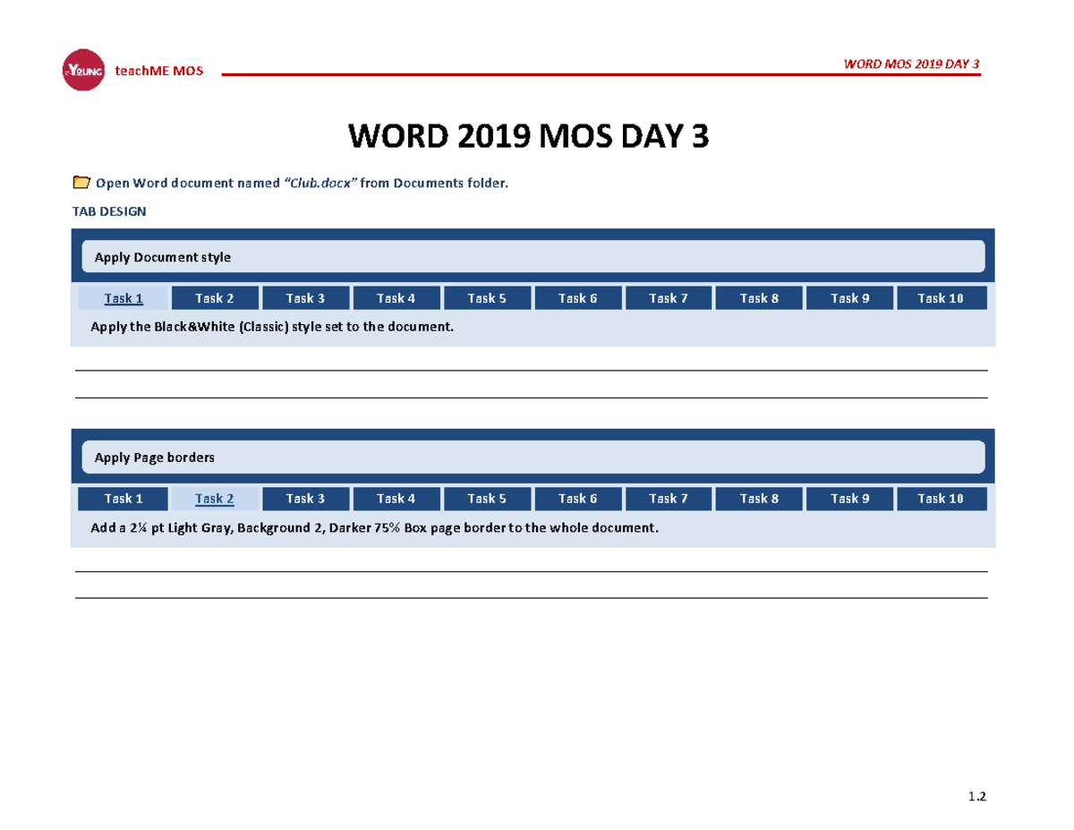 WORD MOS 2019 DAY 3: teachME MOS Document Formatting Tasks - Studocu