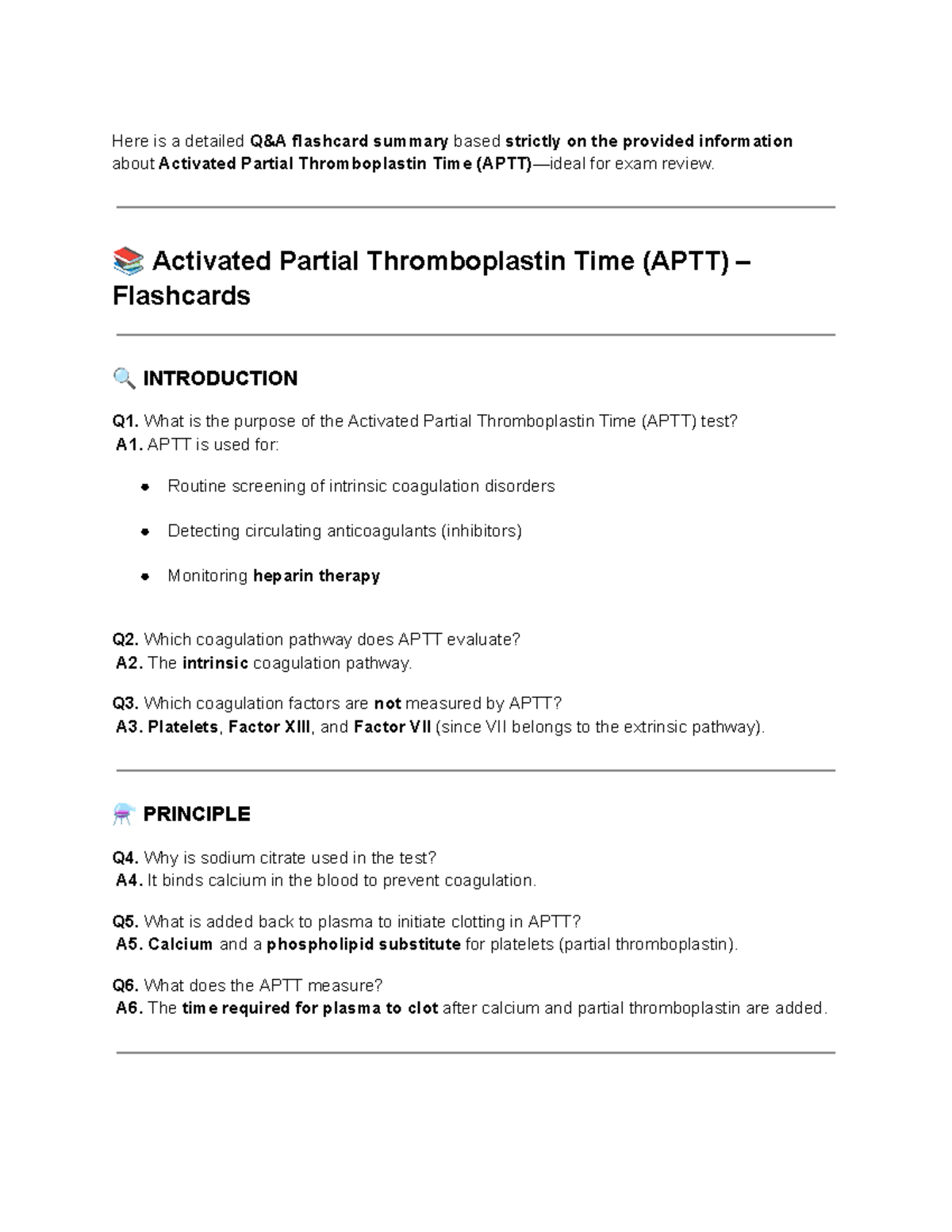 APTT Exam Review: Flashcard Summary on Activated Partial Thromboplastin ...