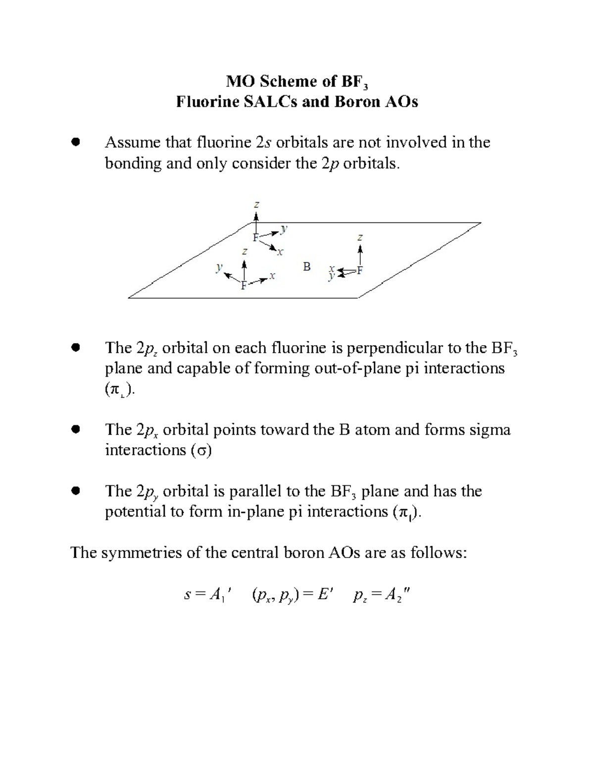 MO scheme of BF3: Fluorine SALCs and boron AOs analysis - Studocu
