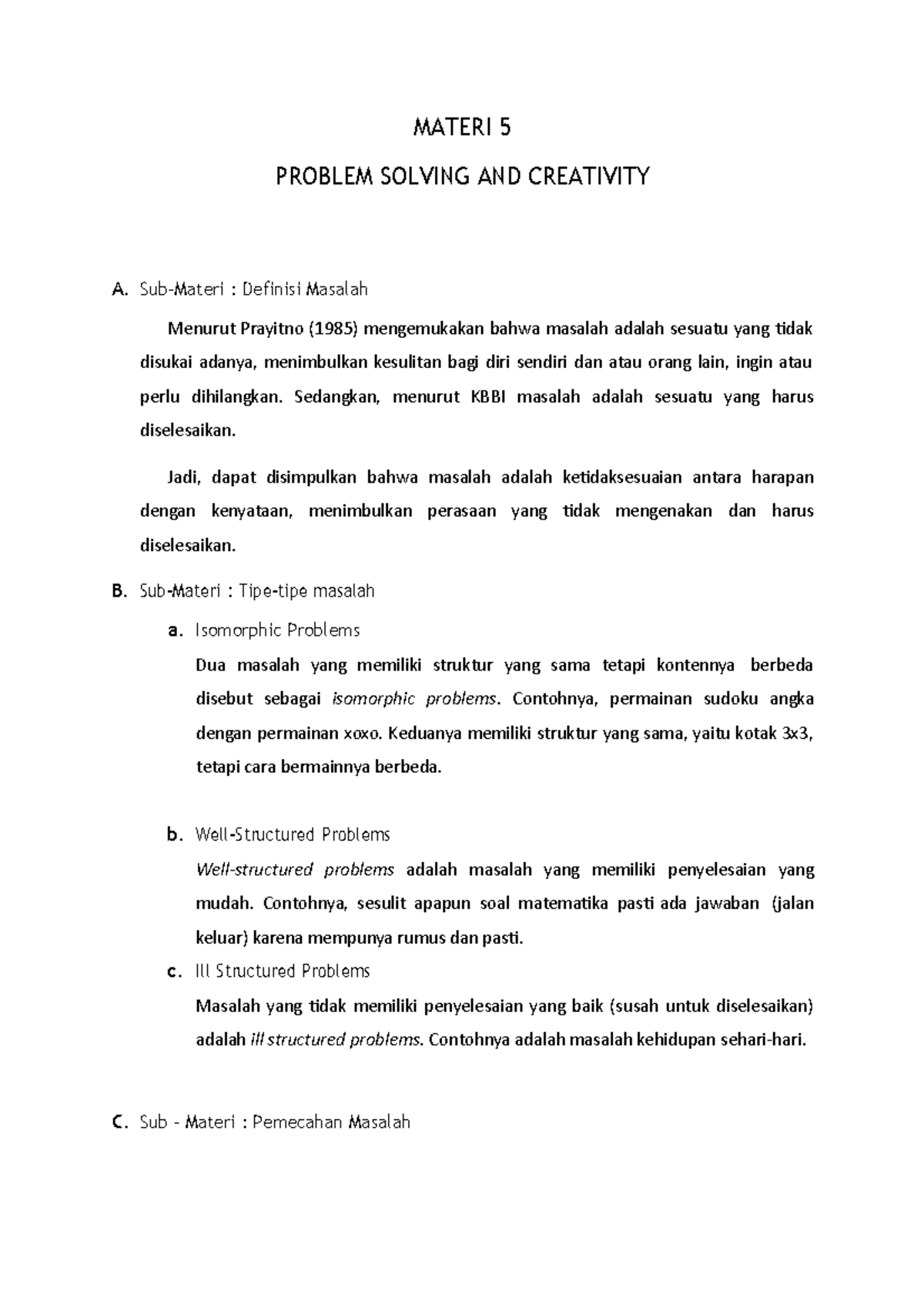 Materi 5 Problem Solving and Creativity - MATERI 5 PROBLEM SOLVING AND ...