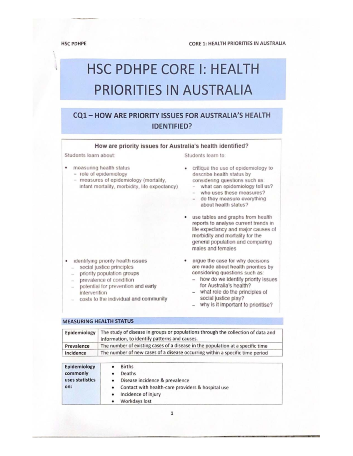 HSC PDHPE CORE 1: Health Priorities in Australia - Comprehensive Study ...