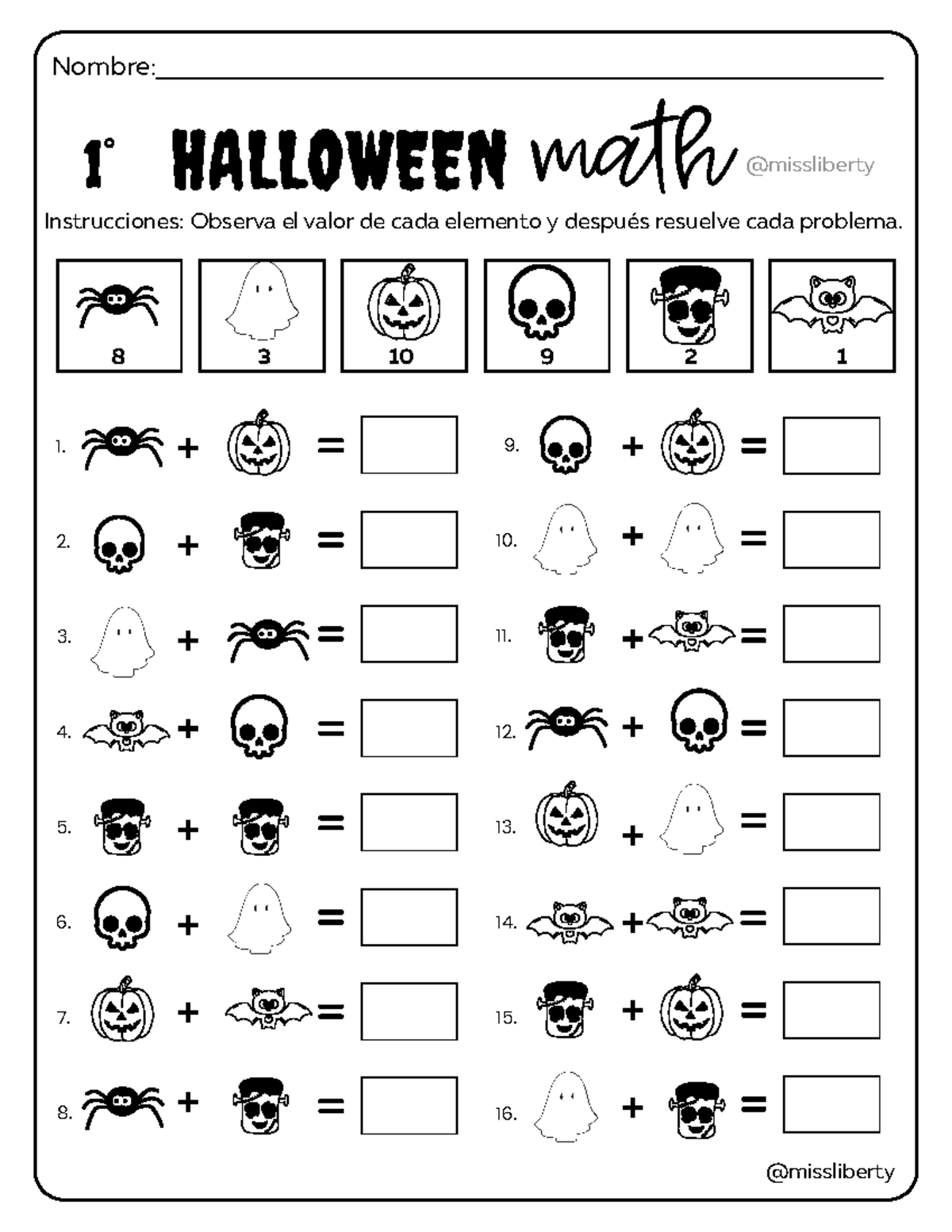 Halloween Math 1°-6°: Instrucciones y Problemas a Resolver - Studocu