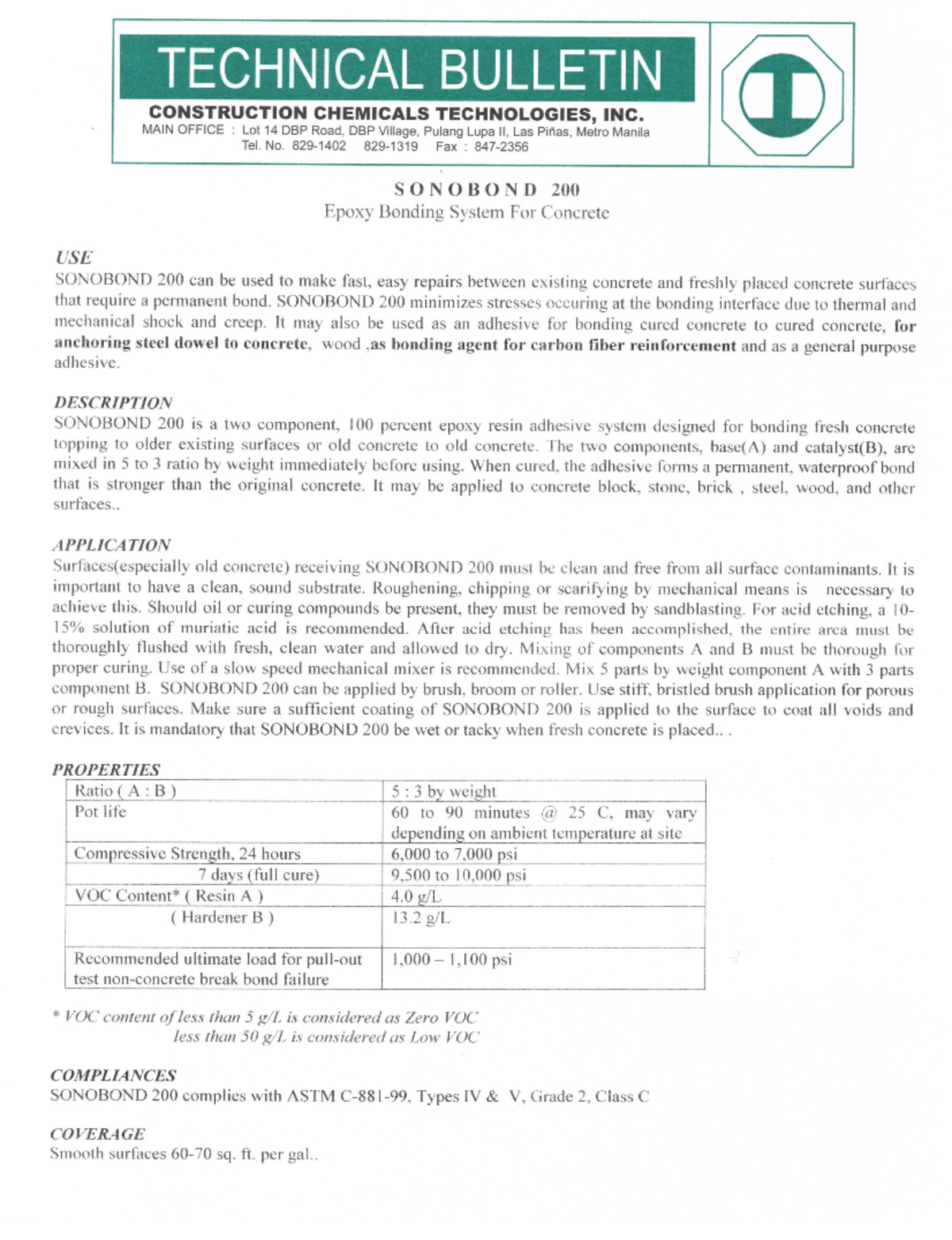 Sonobond 200-BRO Technical Overview and Applications - Studocu