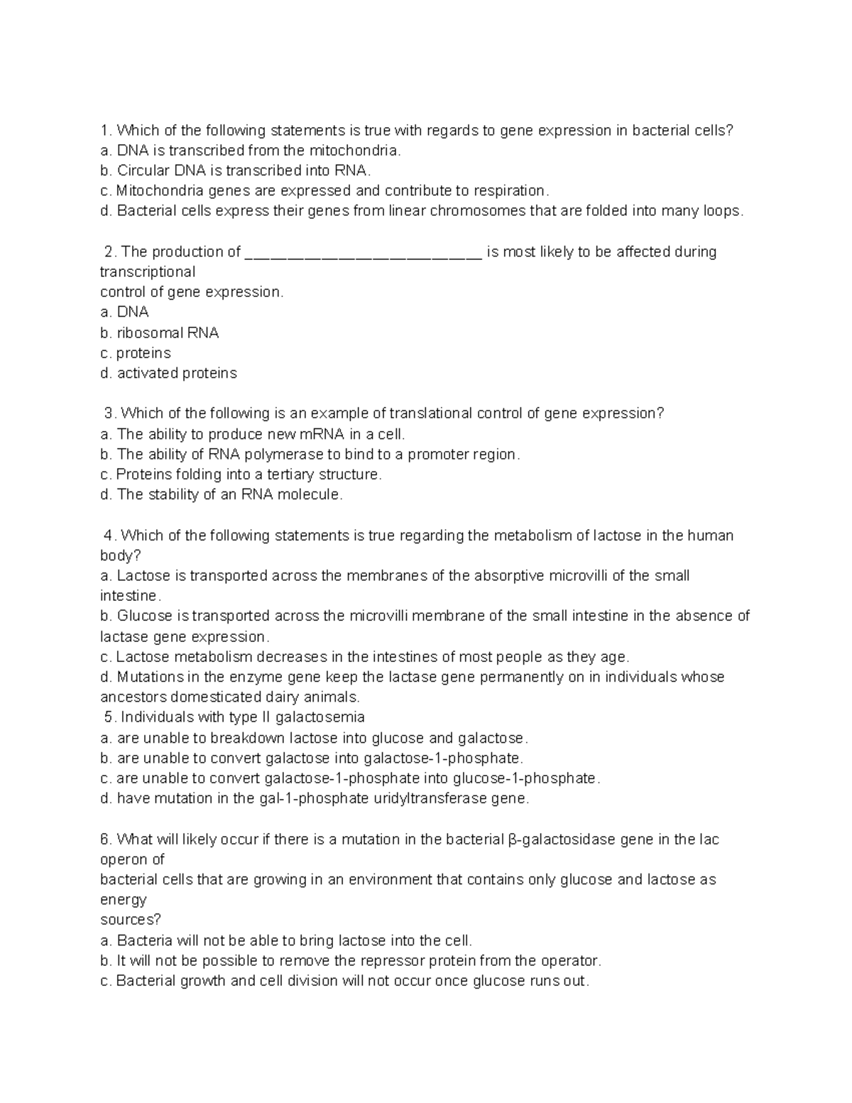 Practice Test - Test 3: Gene Expression & Regulation in Bacteria - Studocu