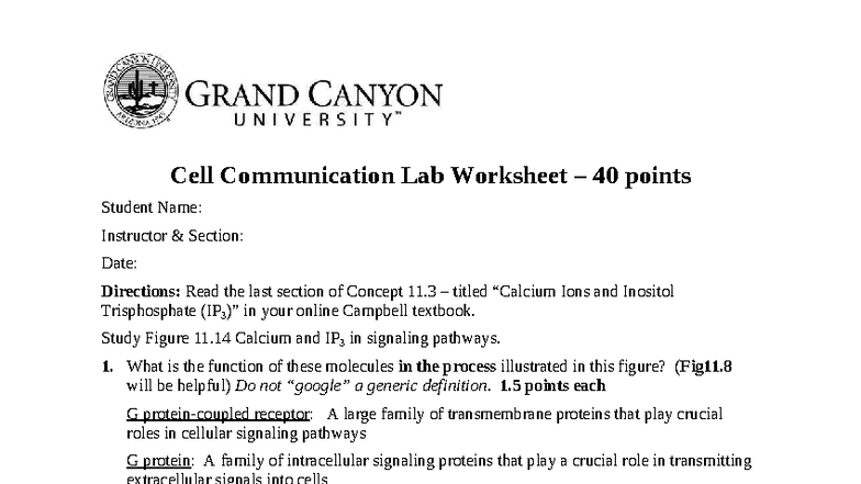BIO-181L F22 Cell Communication Lab Worksheet - Studocu