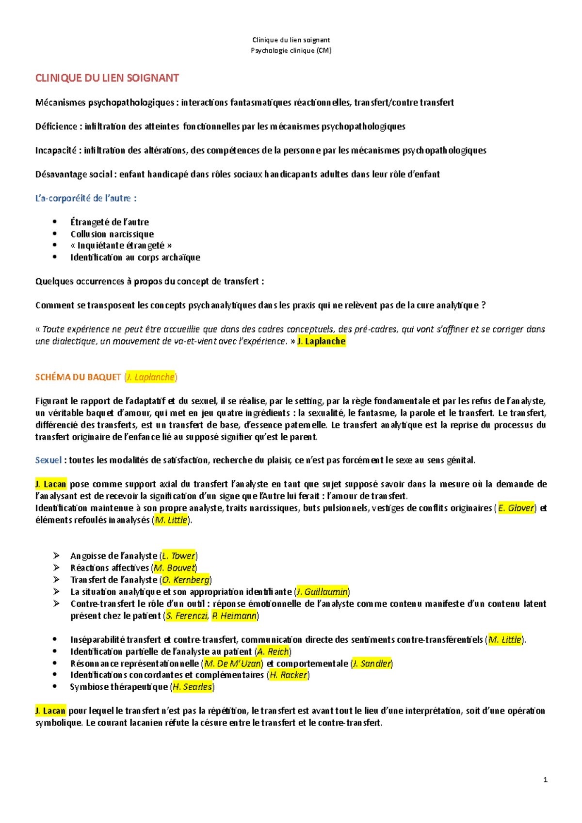 Psychologie clinique (CM) - Concepts de transfert et contre-transfert ...