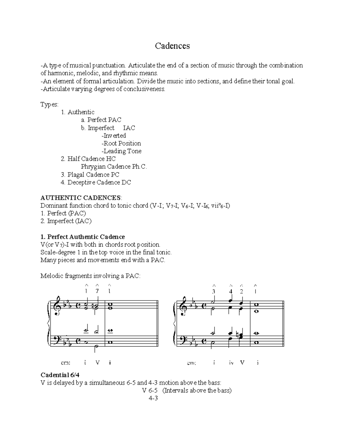 Music Theory - Cadences and Their Types: An Overview - Studocu