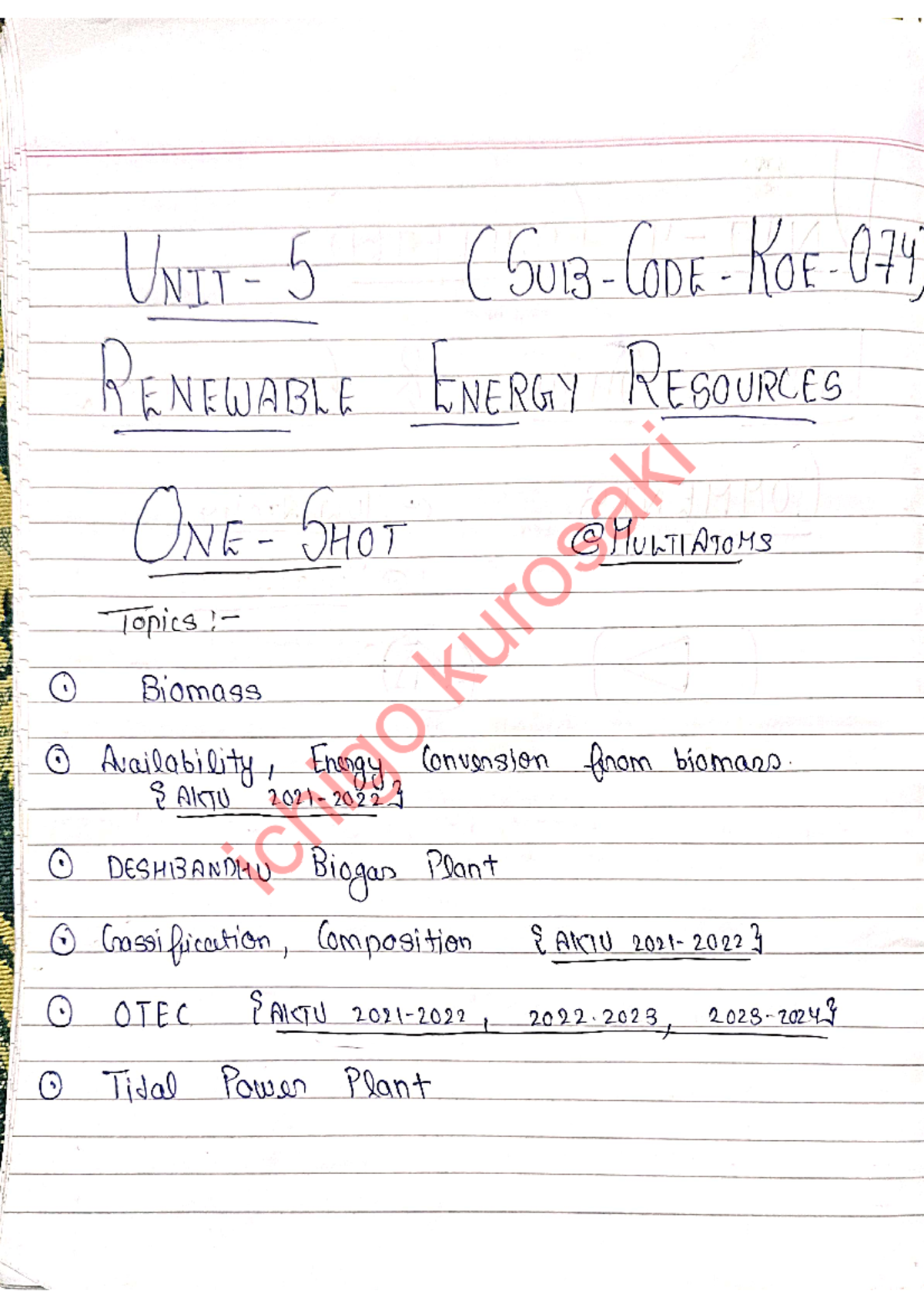 Renewable Energy Resources: Biomass & OTEC SUI CODE KOE 074 Unit 5 ...