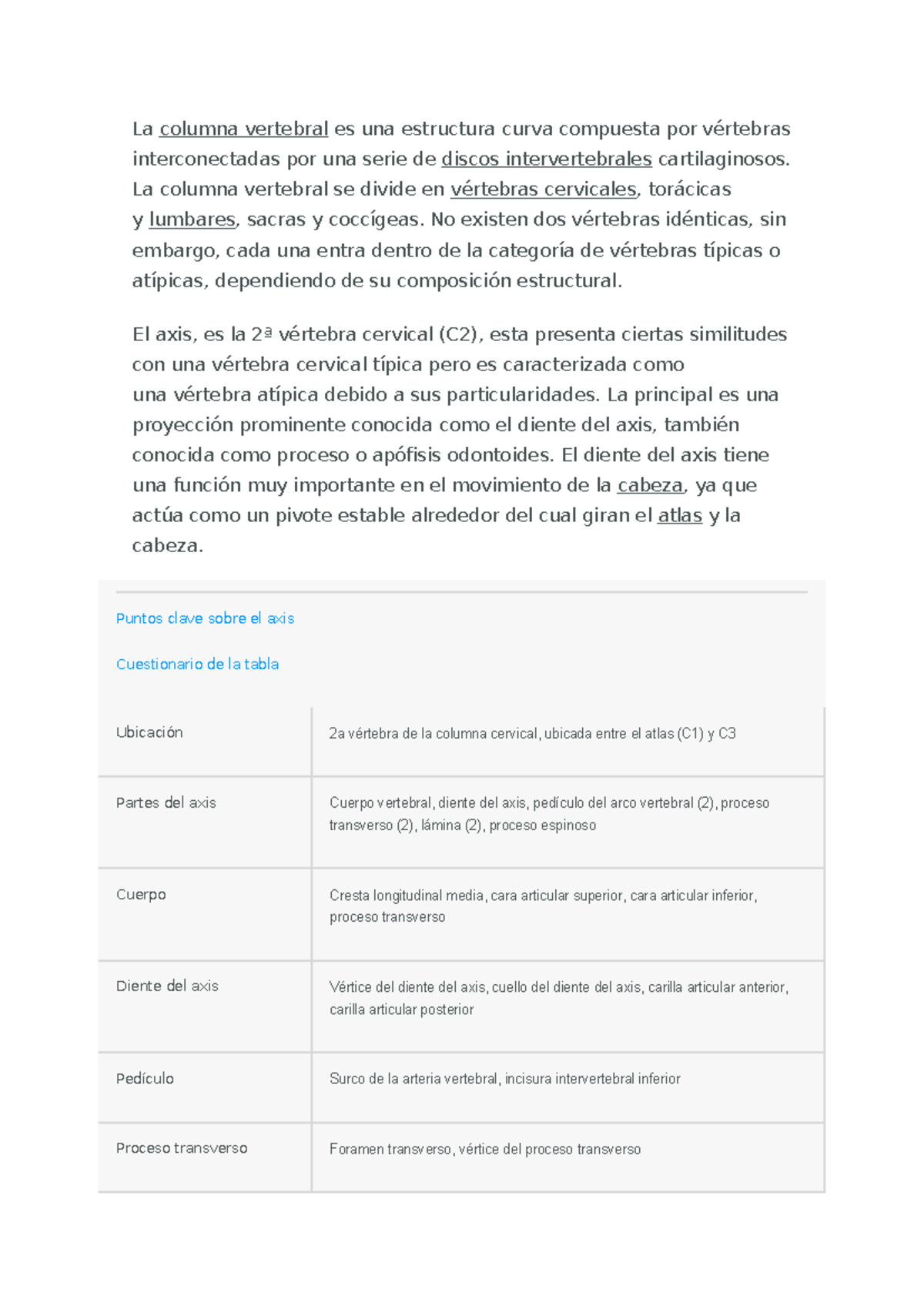 AXIS - Anatomía y Función de la 2ª Vértebra Cervical - Studocu