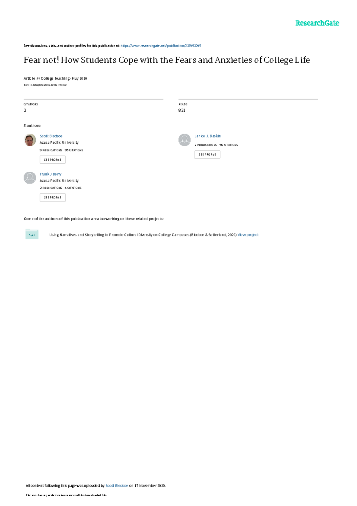 Fearnot! How Students Cope with the Fears and Anxieties of College Life ...