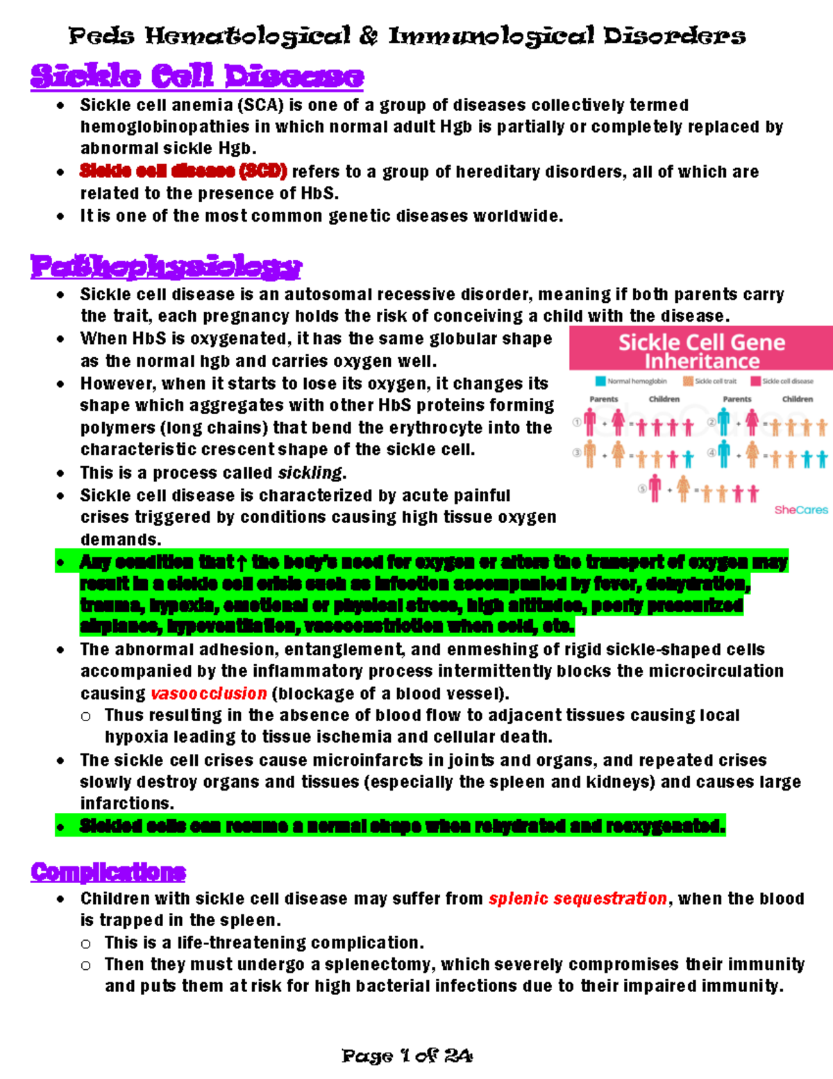 Peds Hematological and Immunological Disorders KISS - Sickle Cell ...