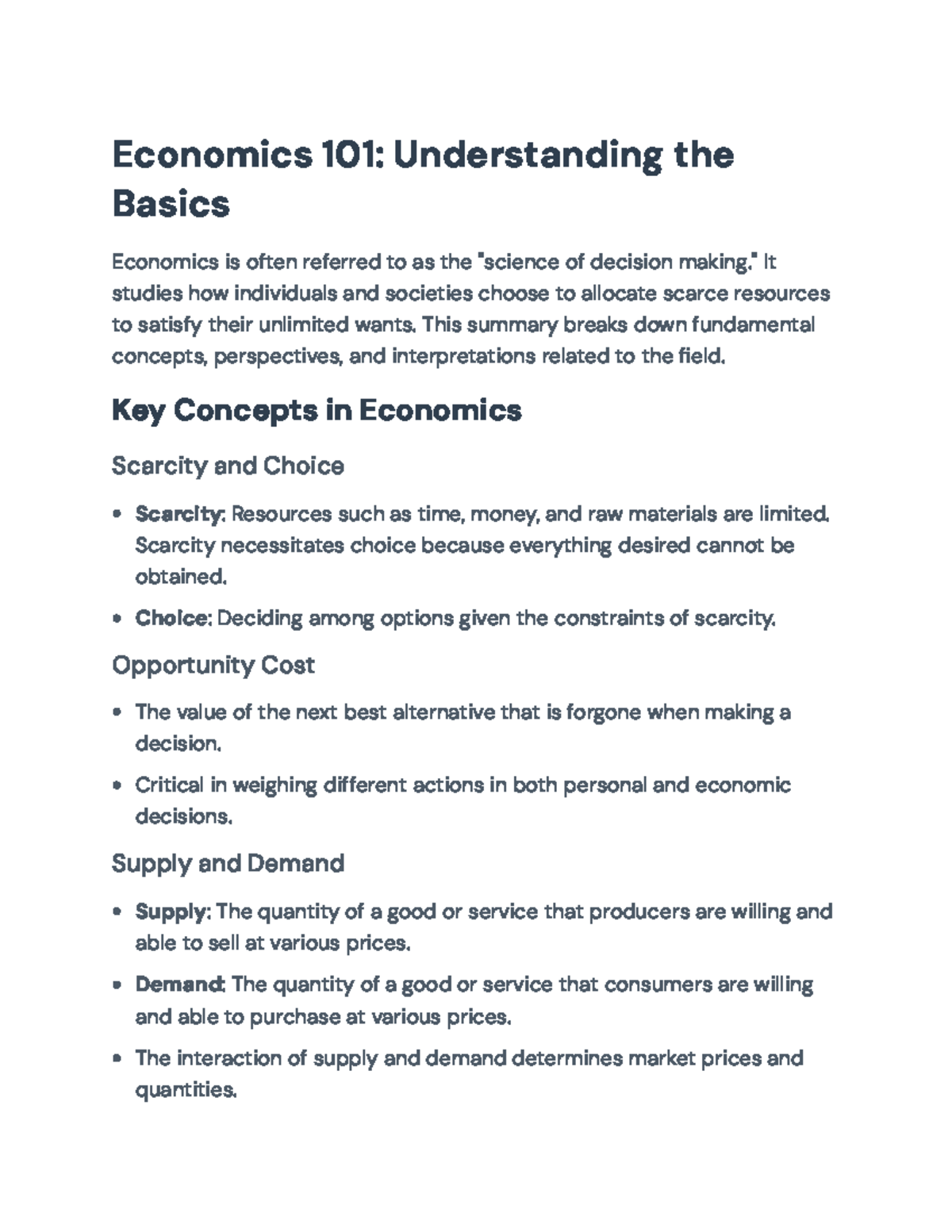Economics 101: Overview of Key Concepts and Theoretical Models ...